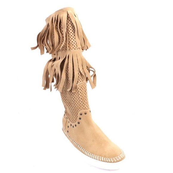 WOz | Shoes | Woz 81 Beige Leather Pullup Platform High Summer Boots ...